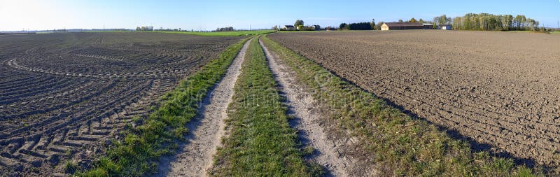 Farmland with Path between Fields Stock Image - Image of panorama ...