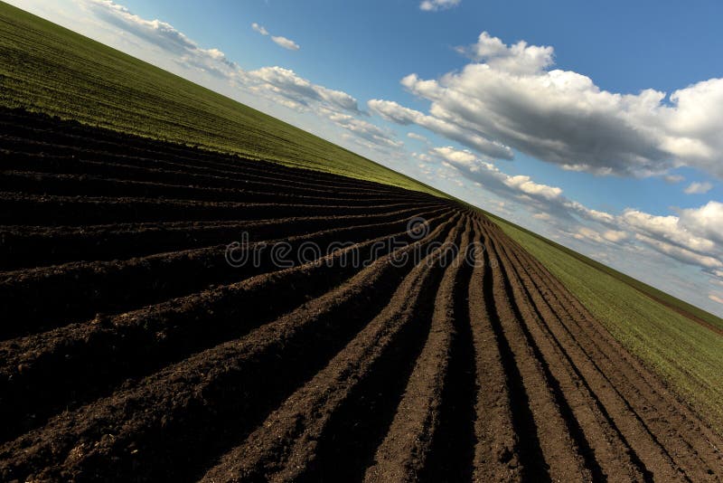 Farmland, Plowed Field at Spring, Landscape, Agricultural, Fields Stock ...
