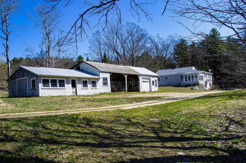 Farmland with Tree Line with Blue Sky and Farmhouse Stock Image - Image ...
