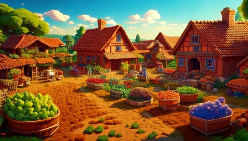 Farmstead Harmony - Vibrant Clay Figures in Pixel Style Stock Image ...