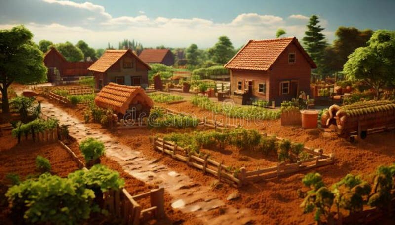 Farmstead Harmony - Vibrant Clay Figures in Pixel Style Stock Photo ...