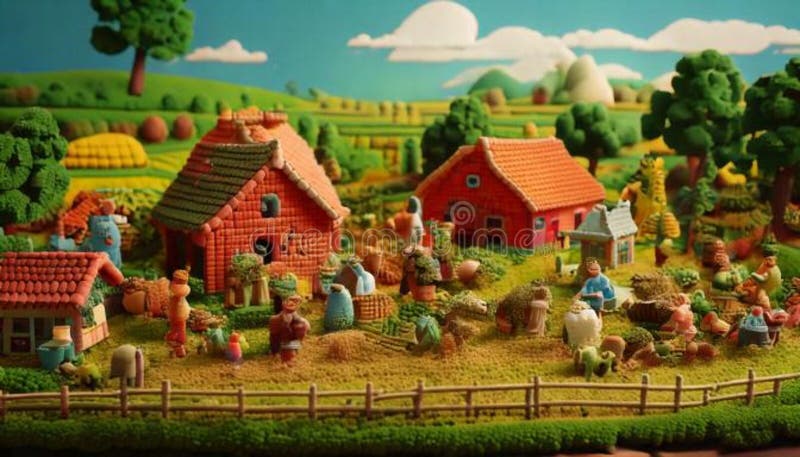 Farmstead Harmony - Vibrant Clay Figures in Pixel Style Stock Photo ...