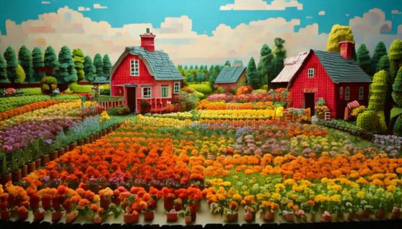 Farmstead Harmony - Vibrant Clay Figures in Pixel Style Stock Image ...