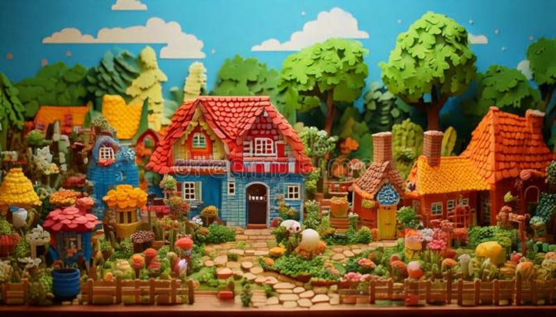 Farmstead Harmony - Vibrant Clay Figures in Pixel Style Stock Photo ...