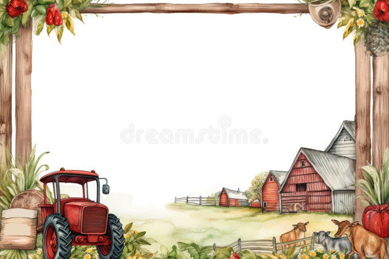 Farmthemed Border or Frame Design Featuring Elements Like Tractors ...