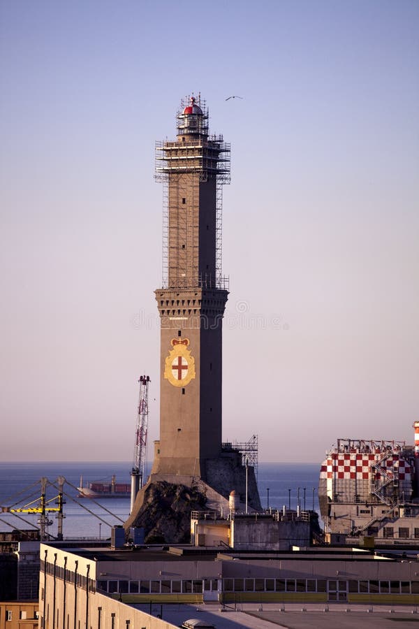 Il Faro Di Genova Ha Chiamato Lanterna Al Tramonto, Italia Immagine ...