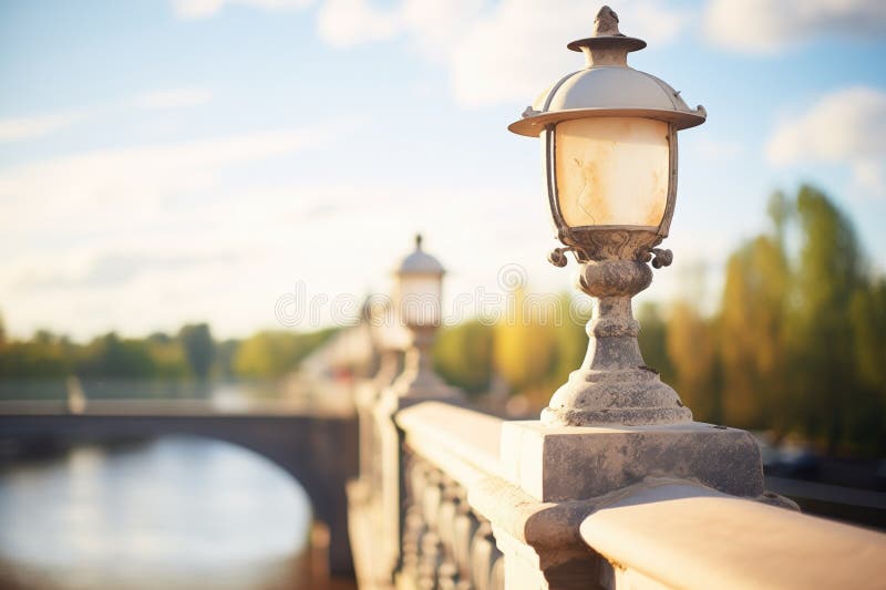 Faro Lamp on Bridge Railing Over River Stock Image - Image of ...