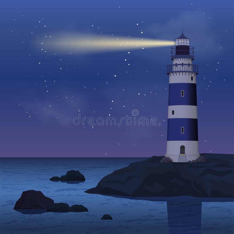 Faro nella notte illustrazione vettoriale. Illustrazione di realistico ...
