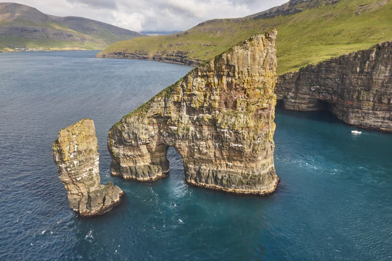 Faroe Islands Dramatic Coastline Viewed from Helicopter. Vagar Cliffs ...