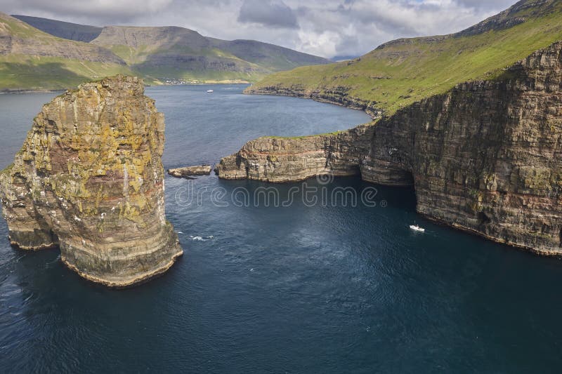 Faroe Islands Dramatic Coastline Viewed from Helicopter. Vagar Cliffs ...