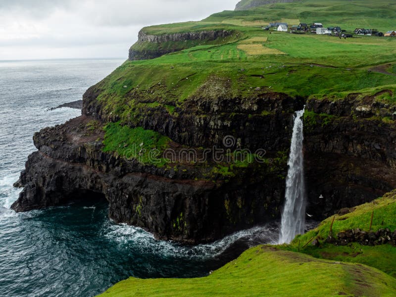 Faroe Islands. MÃºlafossur Waterfall. Vertical Stock Photo - Image of ...