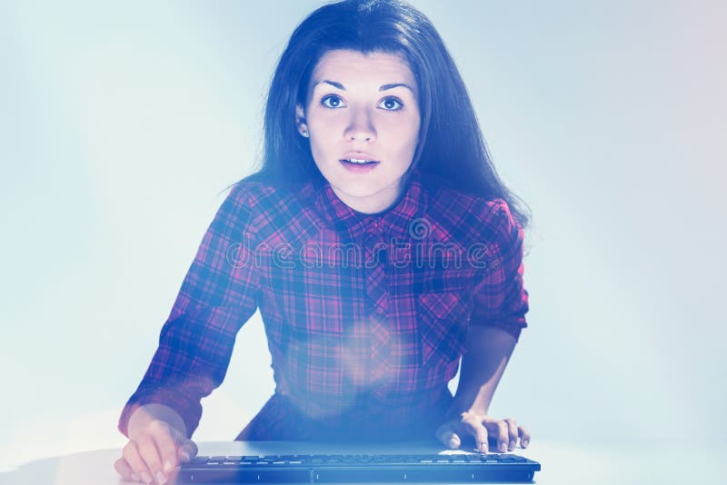 Fascinated young woman stock photo. Image of blank, girl - 79632178