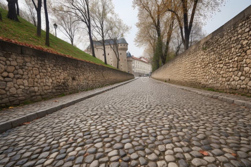 Fascinating Detail of a Cobblestone Pathway Leading To a Castle Stock ...