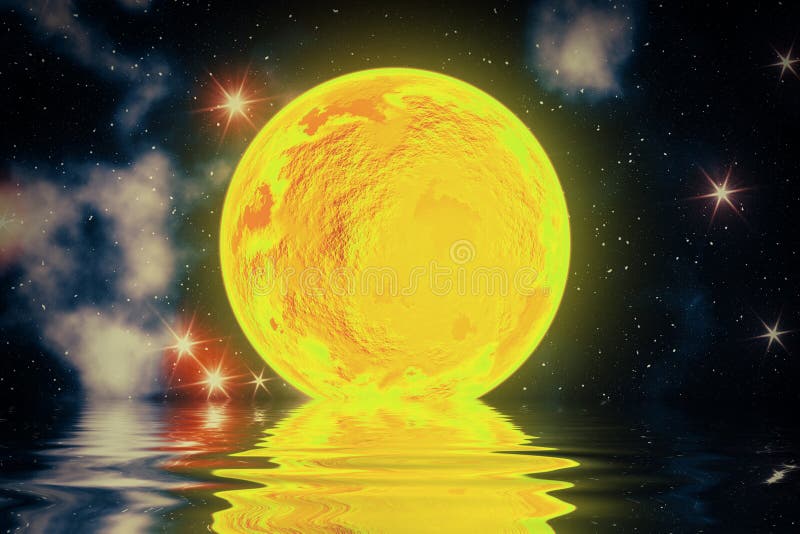 Fascinating Moon with Water Reflection. Universe Stock Illustration ...