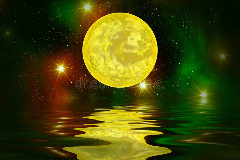Fascinating Moon with Water Reflection. Universe Stock Illustration ...