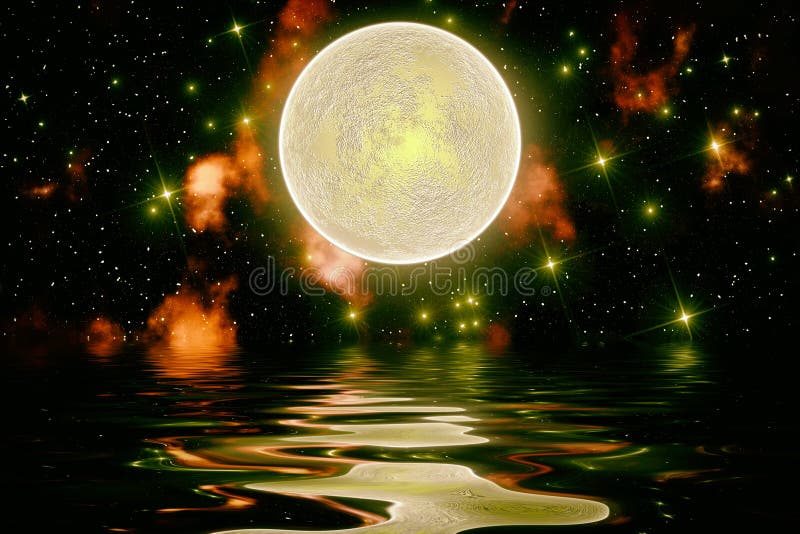 Fascinating Moon with Water Reflection. Universe Stock Illustration ...