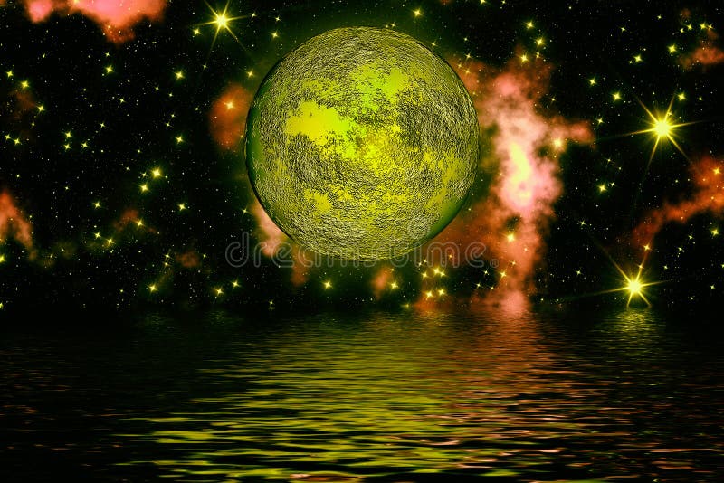 Fascinating Moon with Water Reflection. Universe Stock Illustration ...