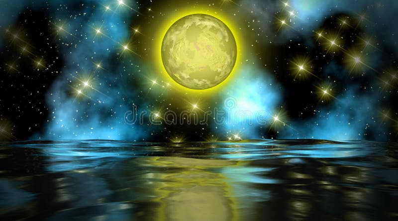 Fascinating Moon with Water Reflection. Universe Stock Illustration ...