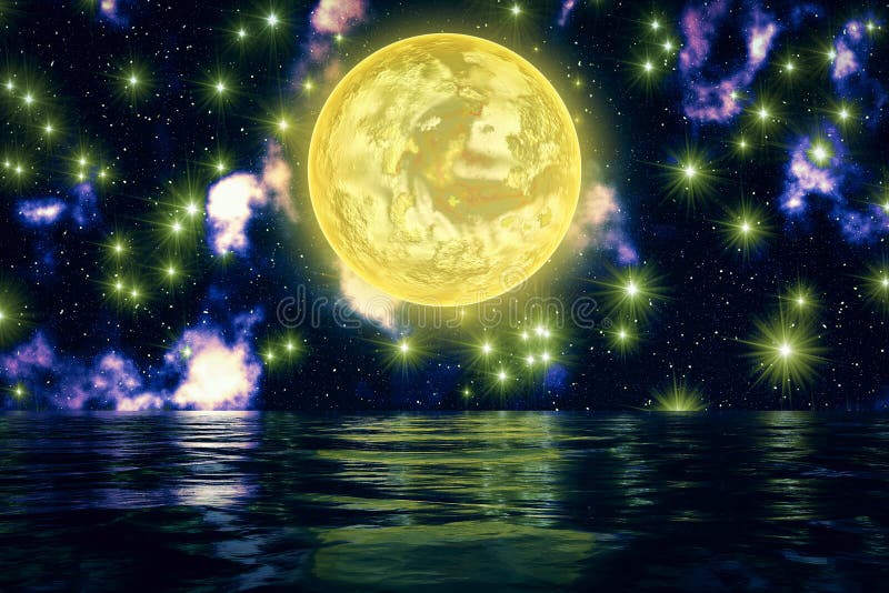 Fascinating Moon with Water Reflection. Universe Stock Illustration ...