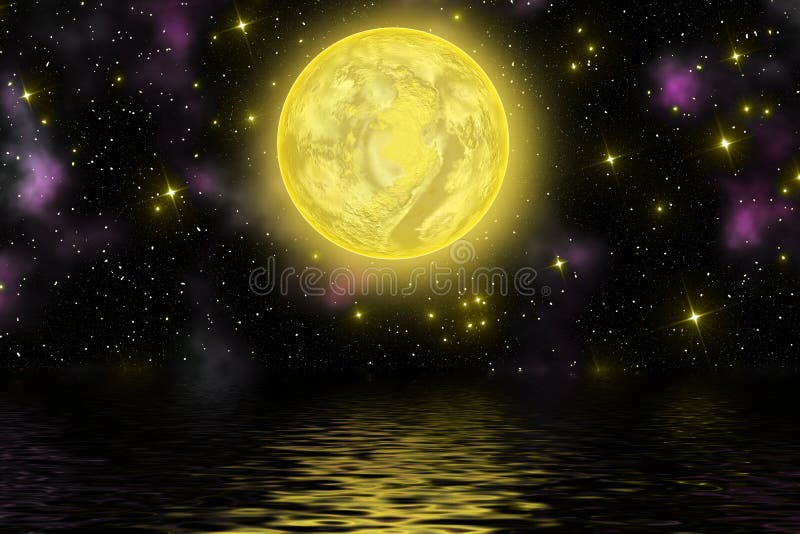 Fascinating Moon with Water Reflection. Universe Stock Illustration ...