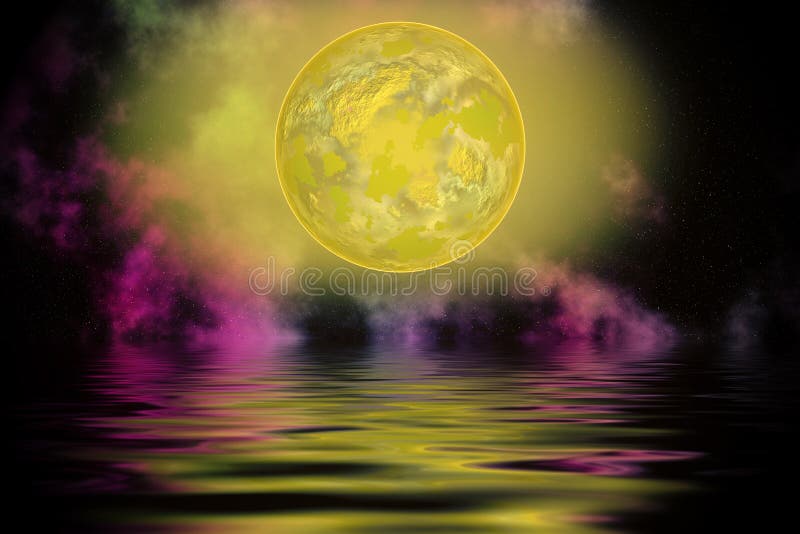 Fascinating Moon with Water Reflection. Universe Stock Illustration ...