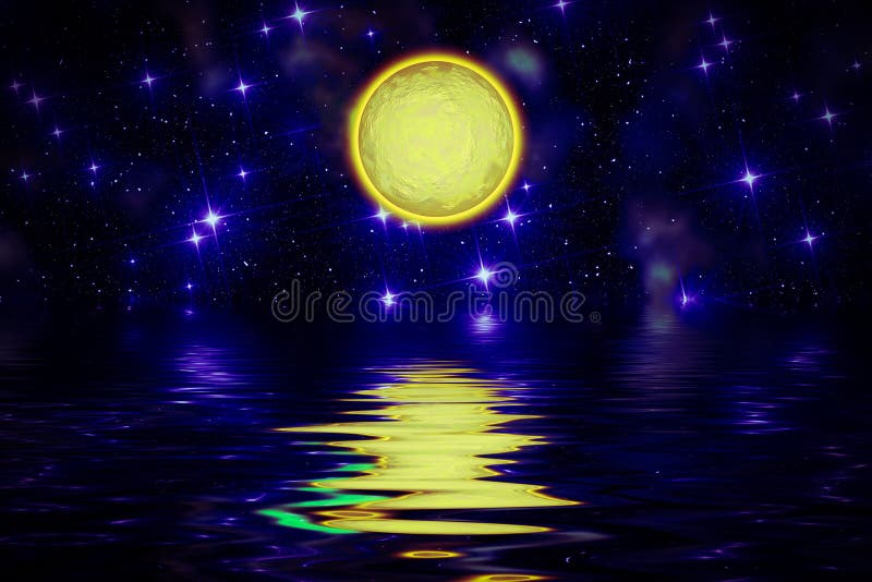 Fascinating Moon with Water Reflection. Universe Stock Illustration ...
