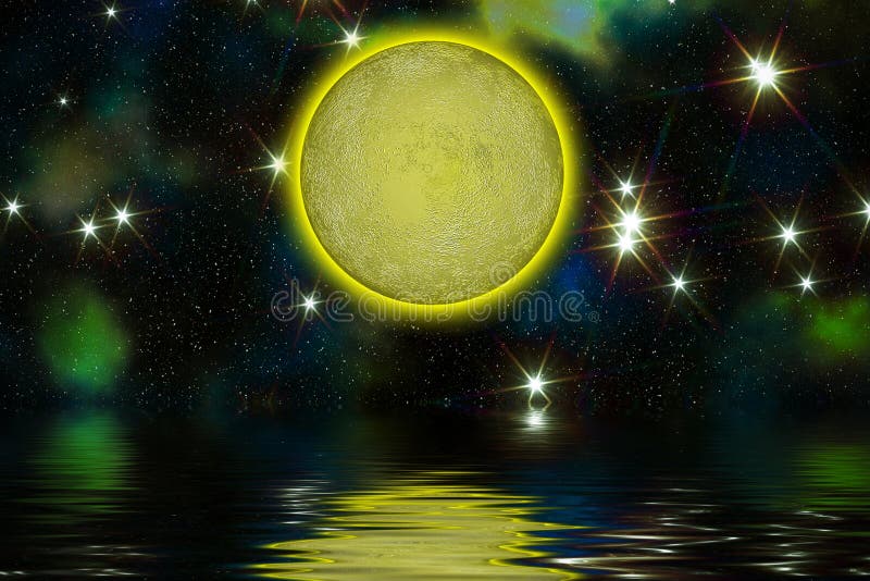 Fascinating Moon with Water Reflection. Universe Stock Illustration ...