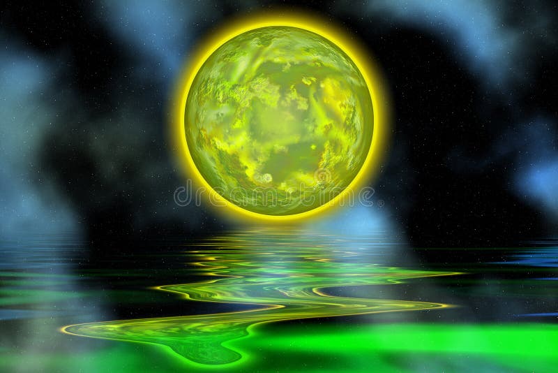 Fascinating Moon with Water Reflection. Universe Stock Illustration ...