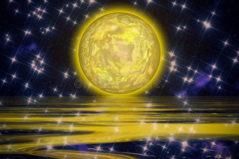 Fascinating Moon with Water Reflection. Universe Stock Illustration ...
