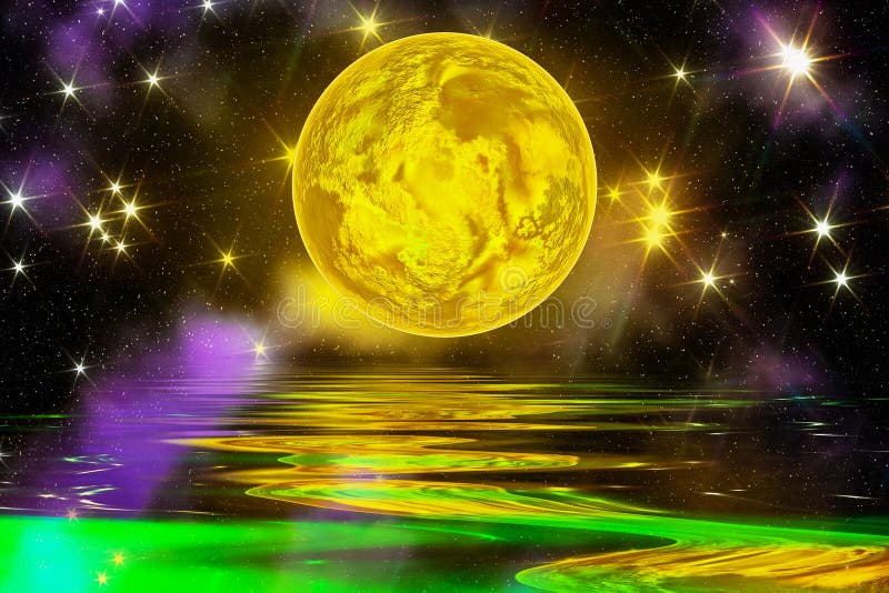 Fascinating Moon with Water Reflection. Universe Stock Illustration ...