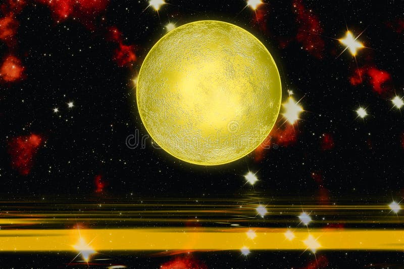 Fascinating Moon with Water Reflection. Universe Stock Illustration ...