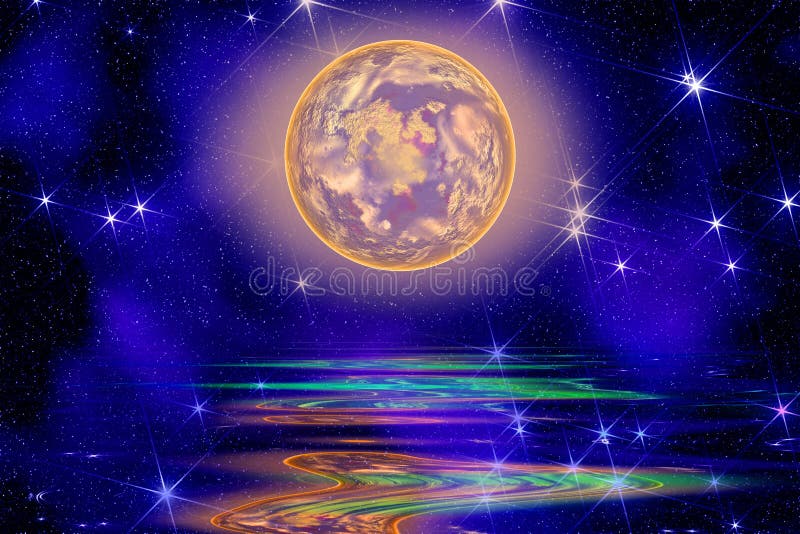 Fascinating Moon with Water Reflection. Universe Stock Illustration ...
