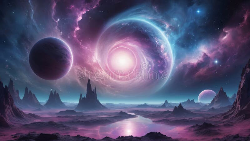 Celestial Vortex in Alien Landscape Stock Illustration - Illustration ...