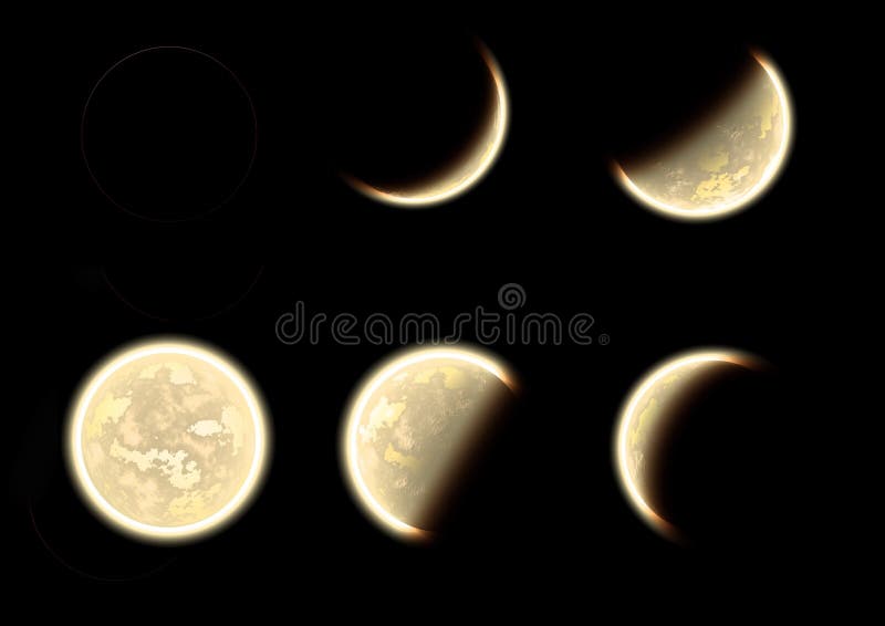 Fases Da Lua, Calendário Da Lua Ilustração Stock - Ilustração de sombra ...