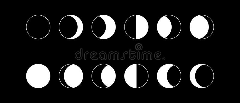 Fases Da Lua. Fase Da Lua. Metade Nova E Luas Cheias. Vetor. Ilustração ...