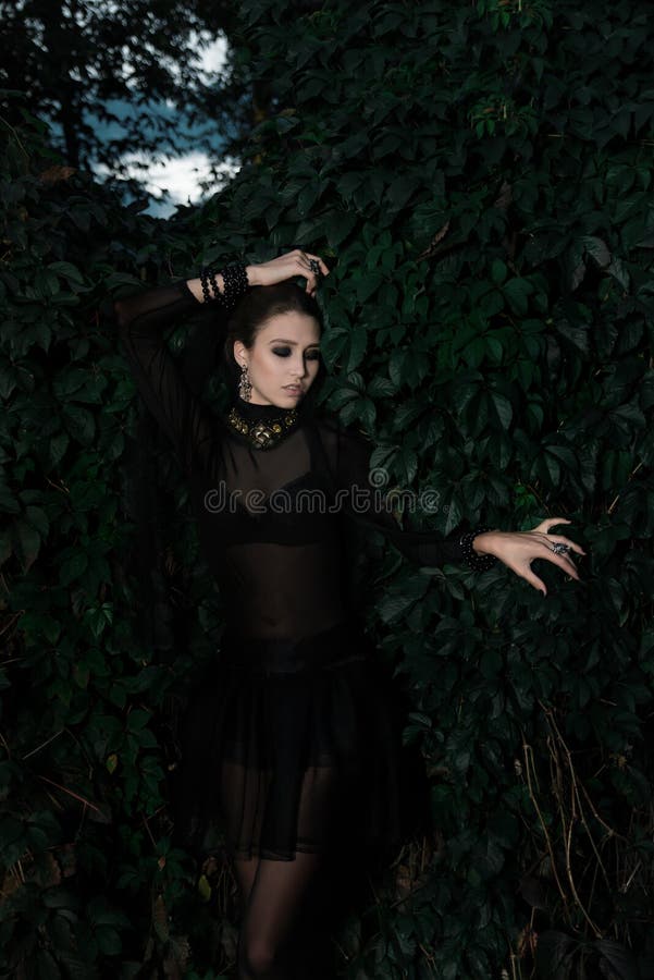 Fashiom Model Dressed in Gothic Style. Vamp. Stock Image - Image of ...