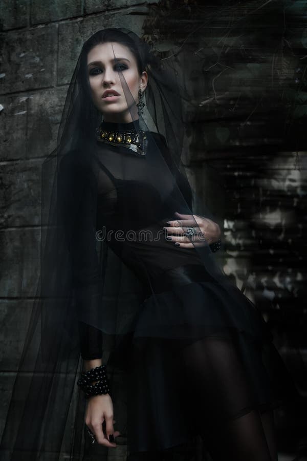 Fashiom Model Dressed in Gothic Style. Vamp. Stock Image - Image of ...