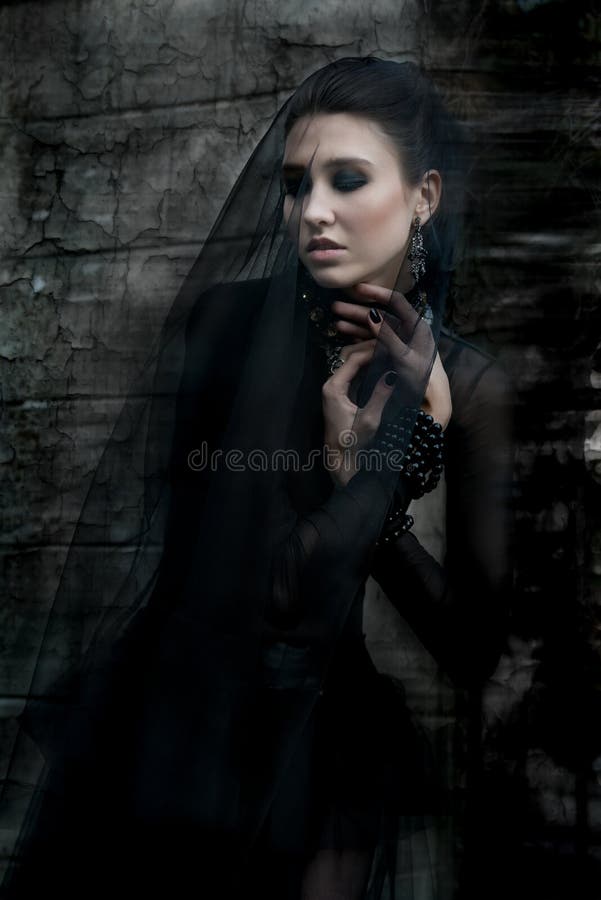 Fashiom Model Dressed in Gothic Style. Vamp. Stock Photo - Image of ...