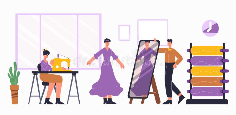 Fashion Atelier Workers, Sewing, Dressmaking Workshop Interior Stock ...