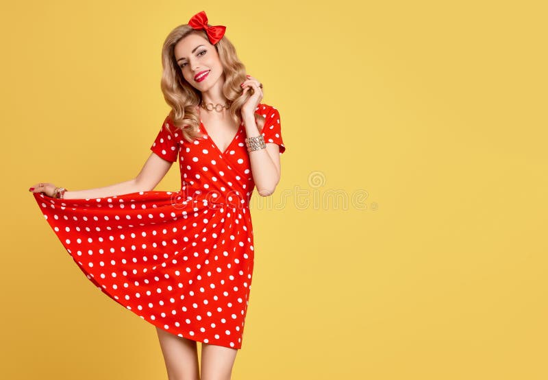 Fashion Beauty Pinup Girl Smiling Polka Dots Dress Stock Image Image