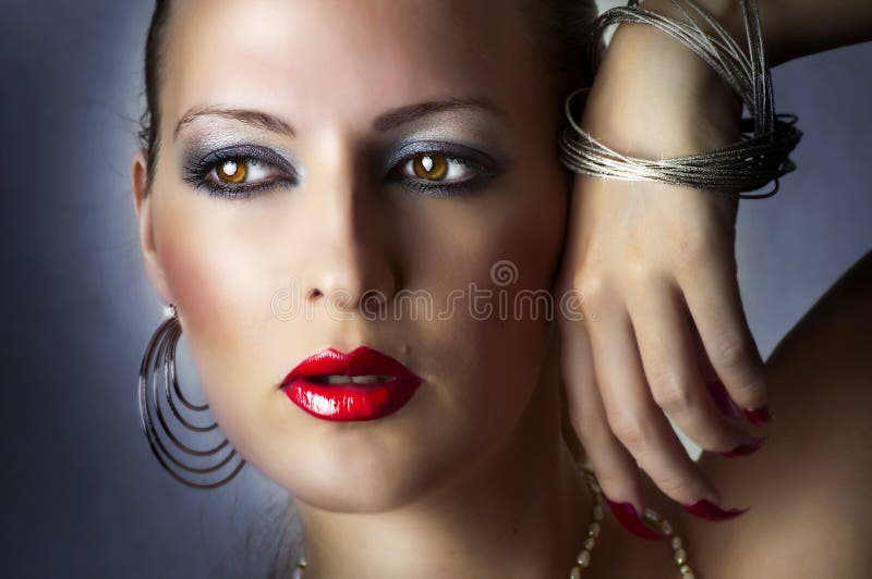 Beautiful Make Up And Long Red Nails Stock Image Image Of Glam