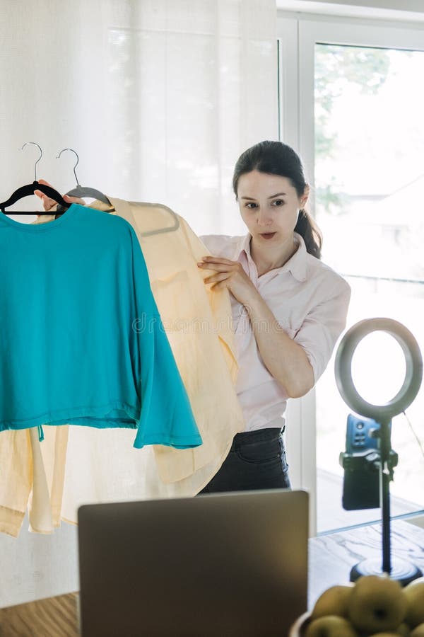 Fashion Blogger Showcasing Outfits during Live Stream, Content Creation ...
