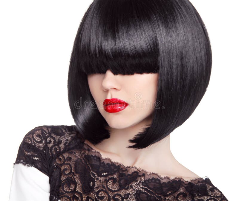 Beautiful Woman With Black Short Hair Haircut Hairstyle Stock Image