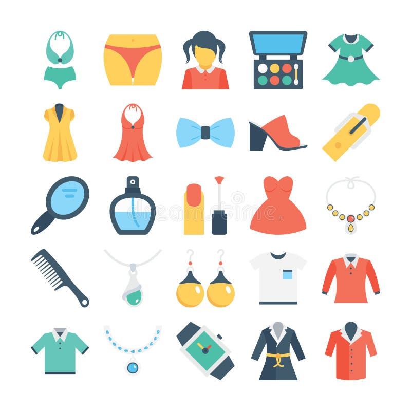 Fashion and Clothes Colored Vector Icons 3 Stock Illustration ...