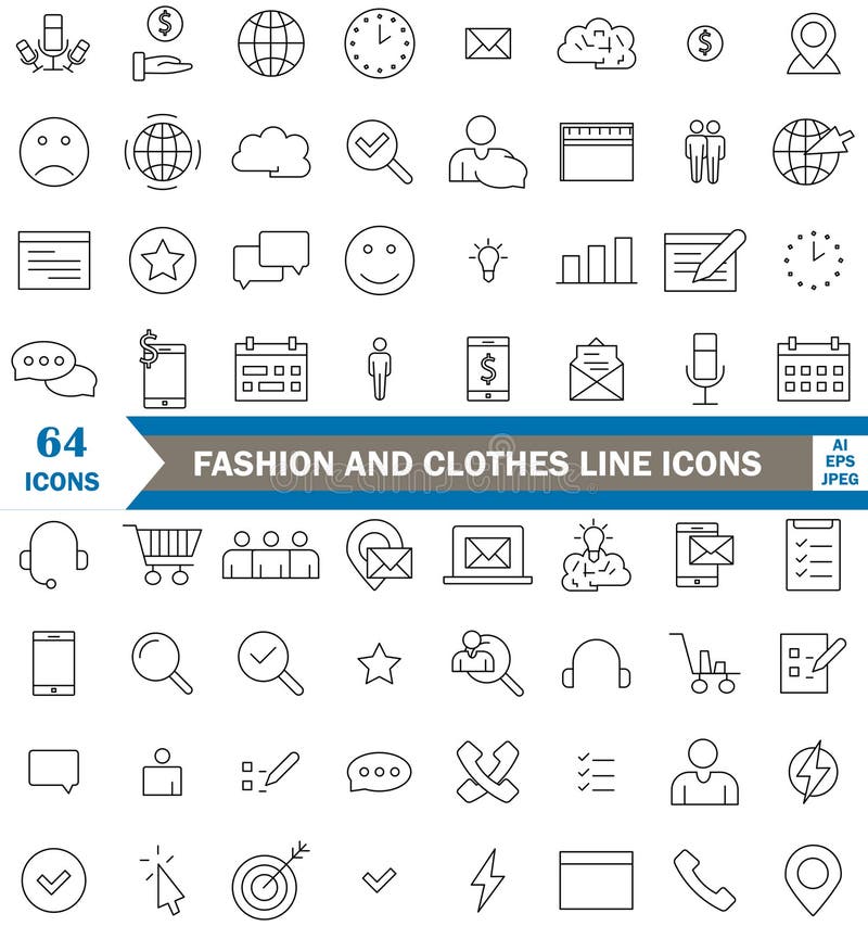 Fashion and Clothes Line Icons Vector Illustrator Set Stock Vector ...