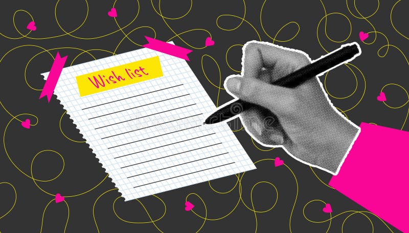 Fashion Collage Wish List with Halftone Elements. Retro Style Stock ...