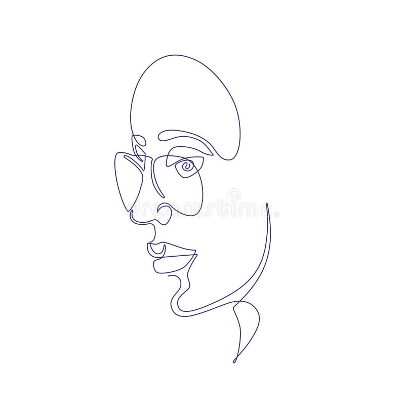 Continuous Line Two Women Faces Abstract Modern Art Stock Vector