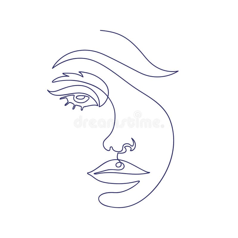 Continuous Line Two Women Faces Abstract Modern Art Stock Vector