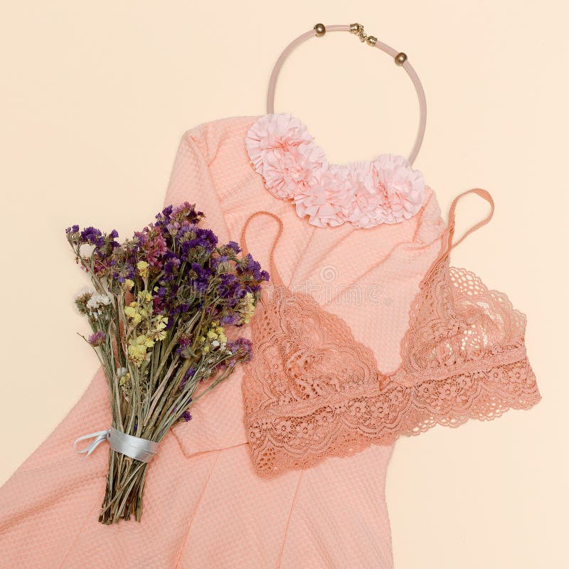 Fashion Concept Stylish Underwear Details Bra Lace Vintage Pink