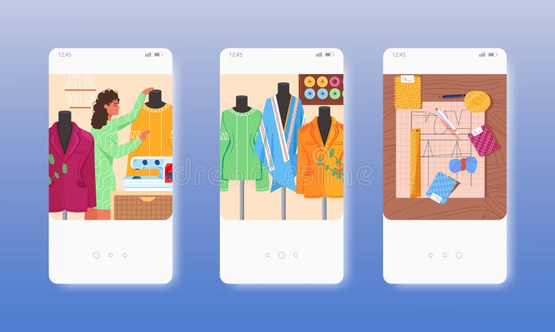 Fashion Costume Designer Studio. Sewing Workshop. Mobile App Screen ...
